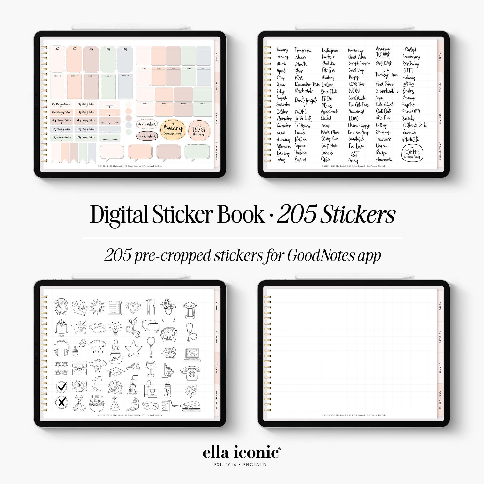 205 Digital Stickers For Every Day Planning • GoodNotes iOS – ellaiconic®