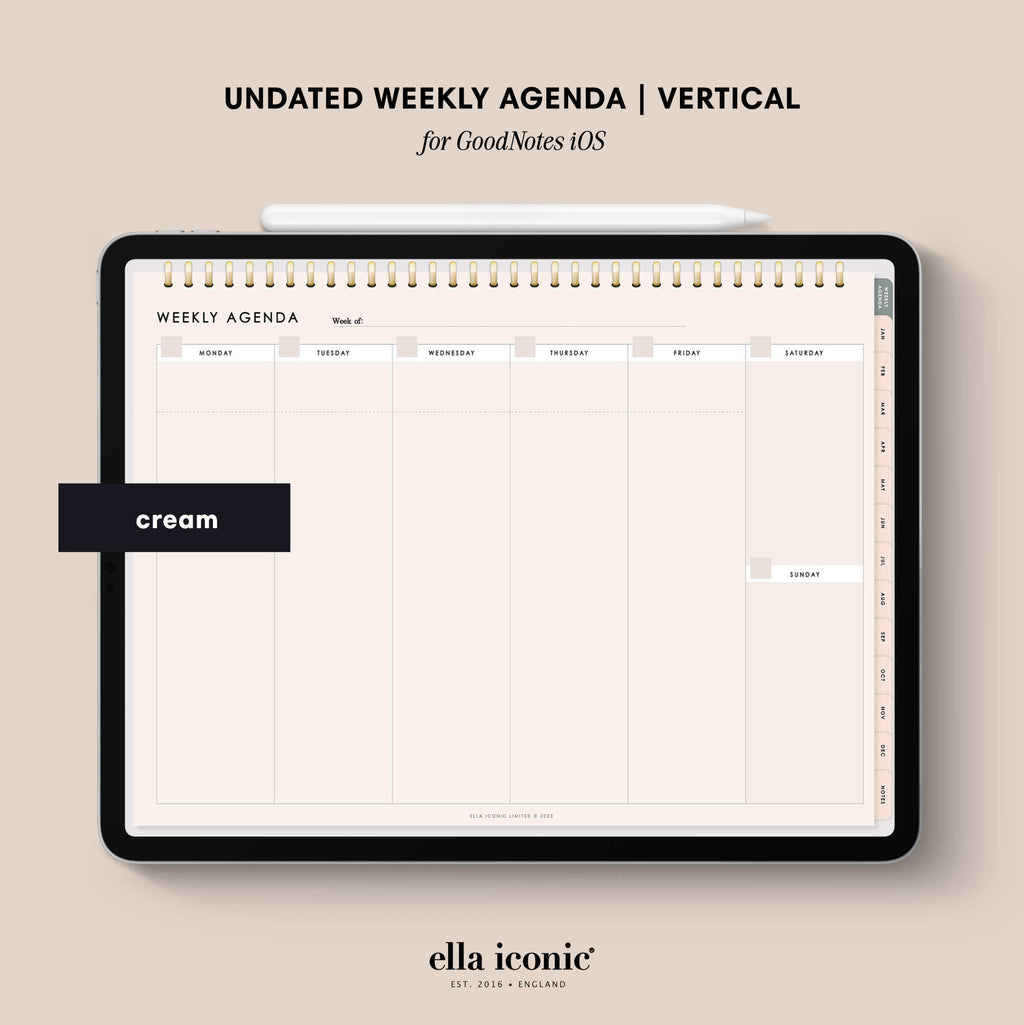 Digital Undated Weekly Agendas for GoodNotes App | iOS – ellaiconic®