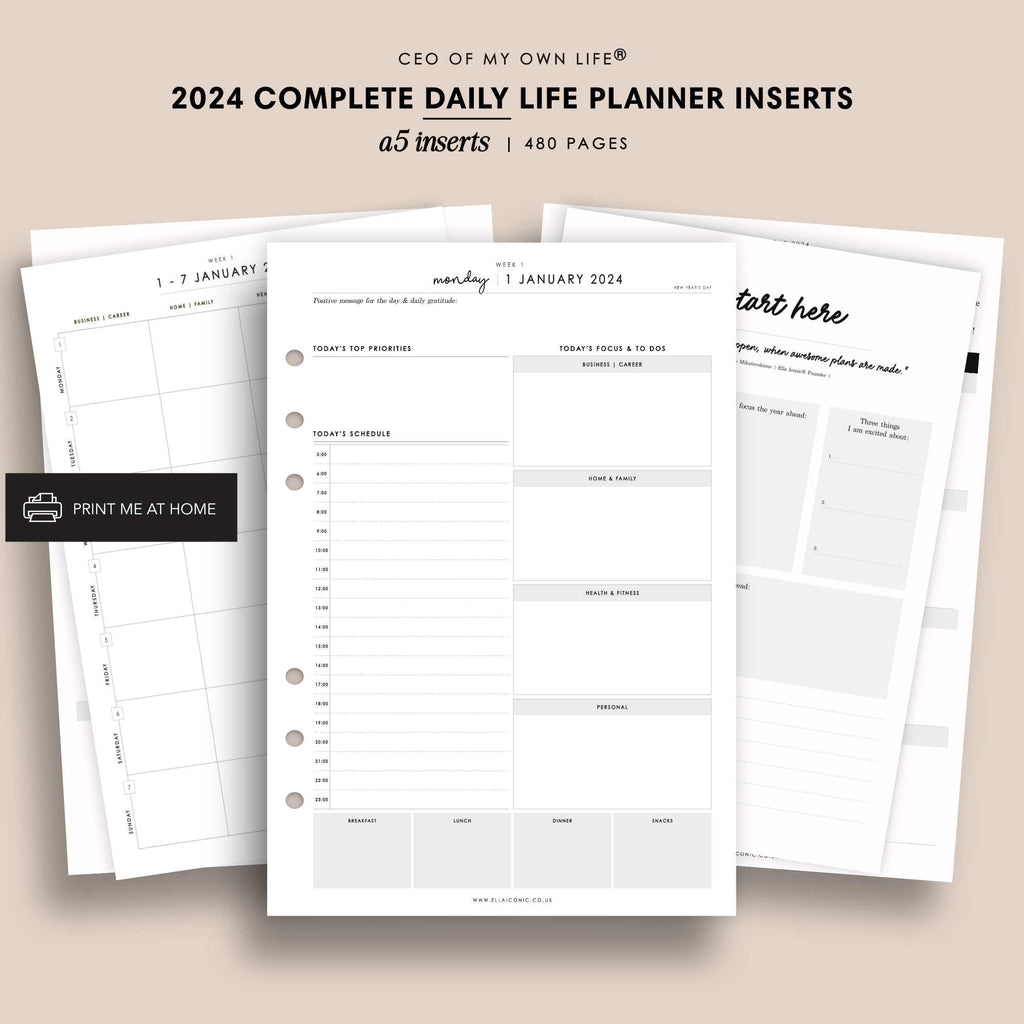 Printable 2024 Daily Life Planner | A5 Inserts • CEO of My Own Life ...