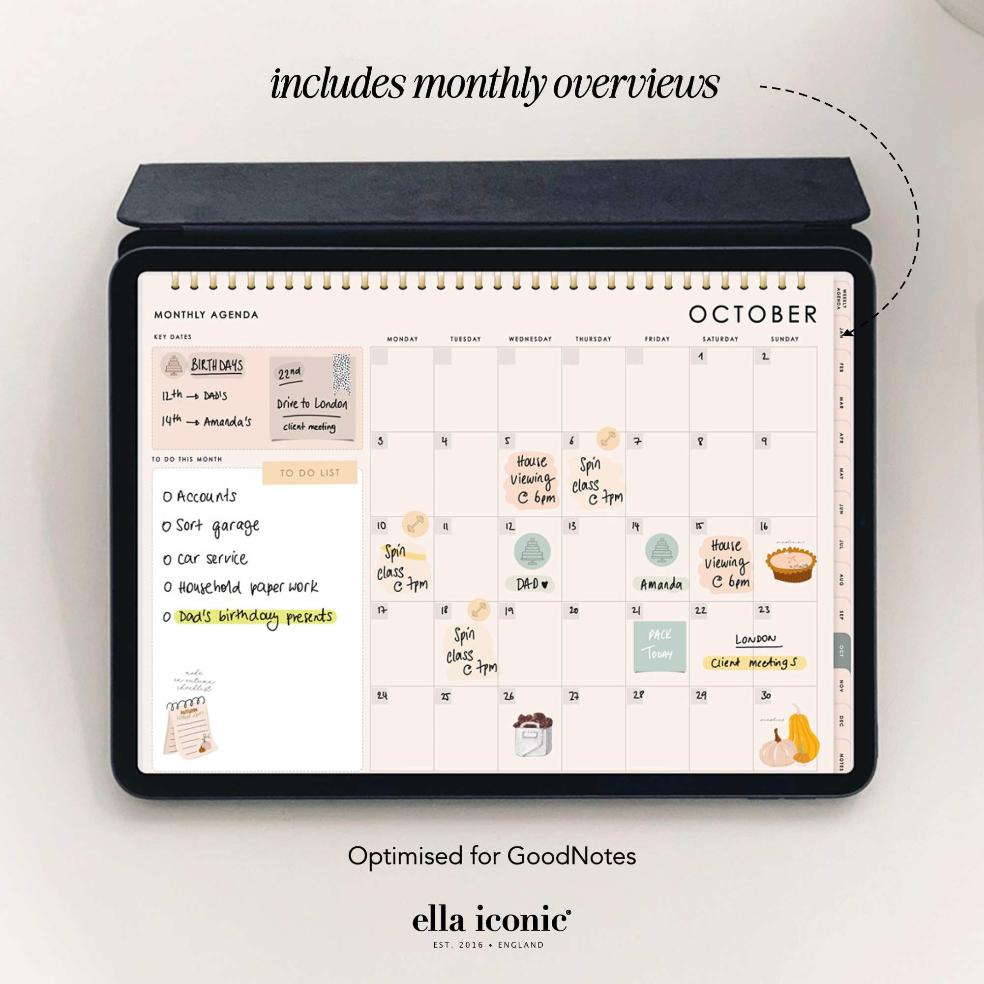 Digital Undated Weekly Agendas for GoodNotes App | iOS – ellaiconic®