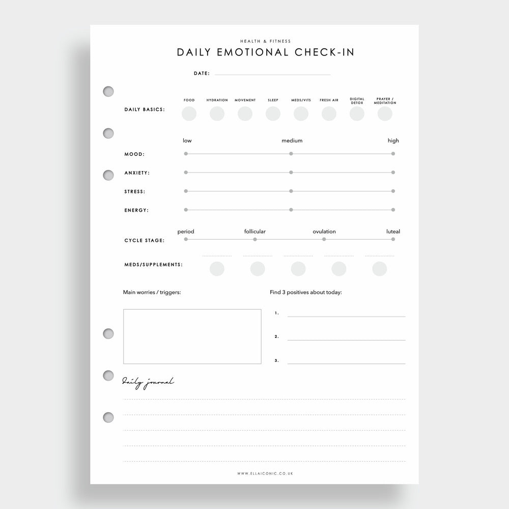 Daily Emotional Wellbeing Check-In | A5 Planner Inserts – ellaiconic®