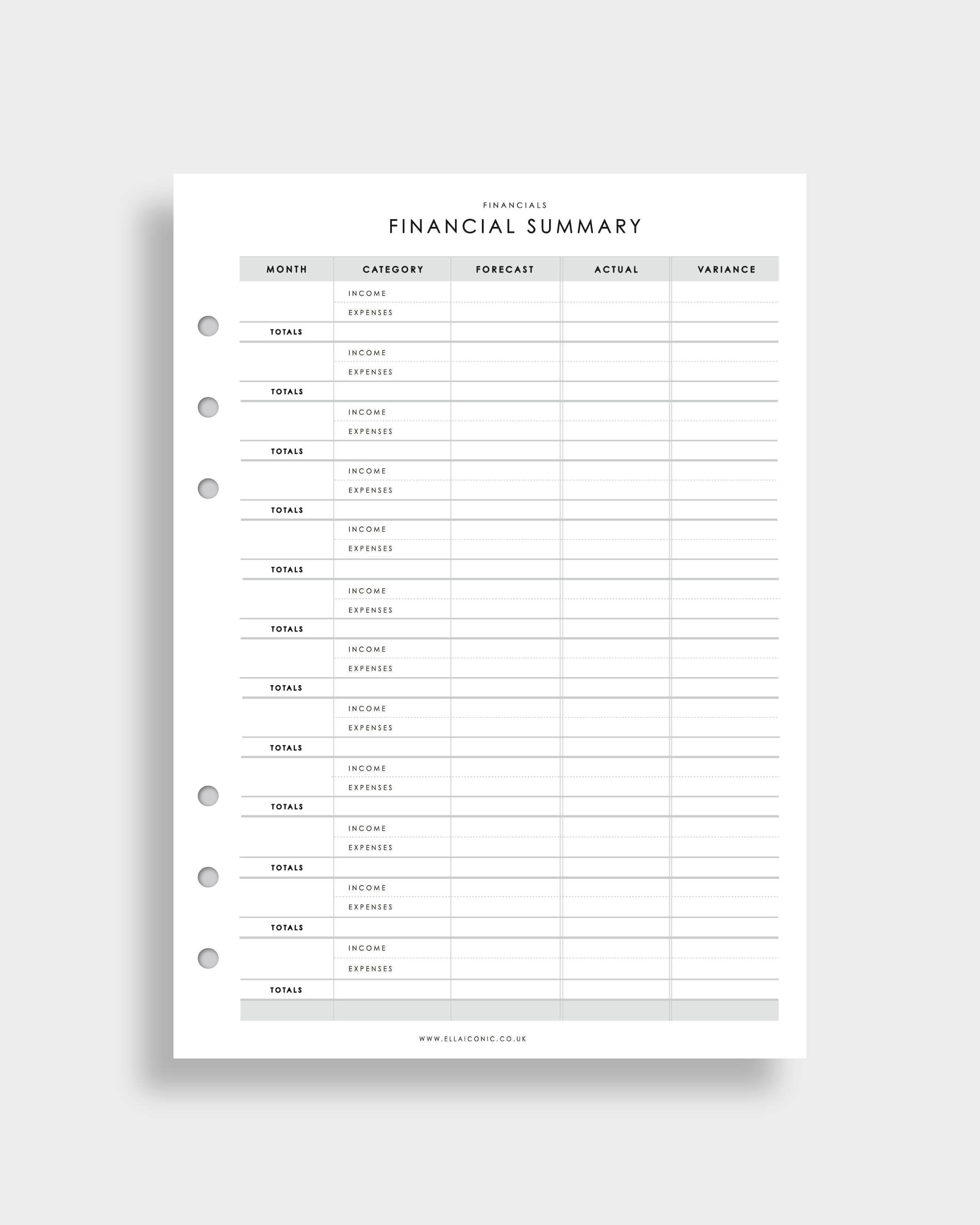 Income vs. Expenses Financial Summary A5 Planner Insert – ellaiconic®