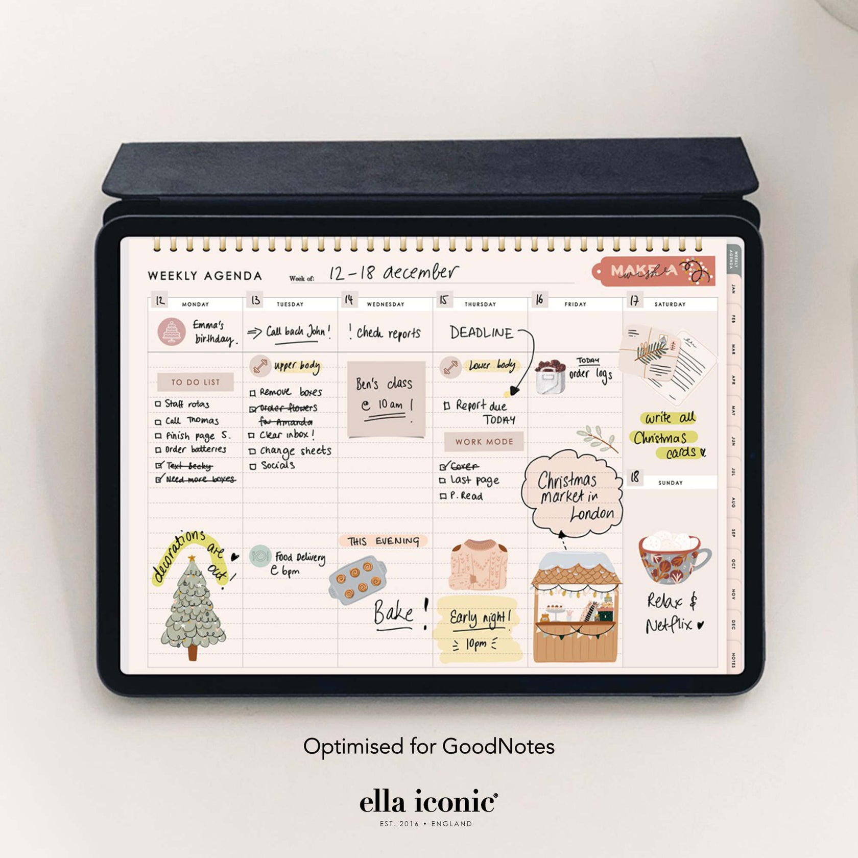 Digital Undated Weekly Agendas for GoodNotes App | iOS – ellaiconic®
