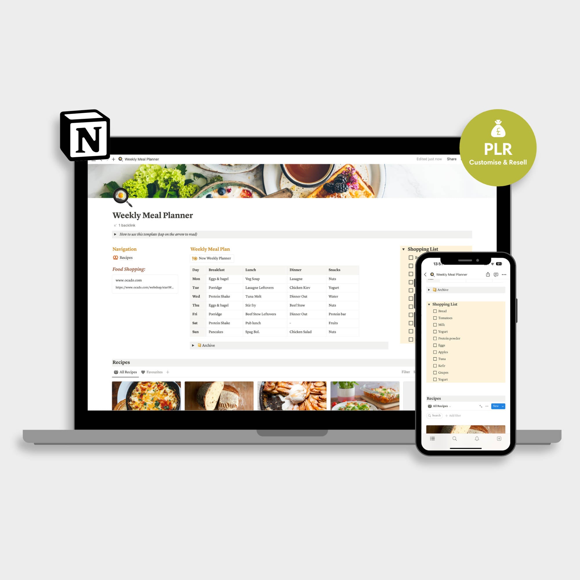 Notion Weekly Meal Planner & Recipes Template + PRL | ellaiconic®